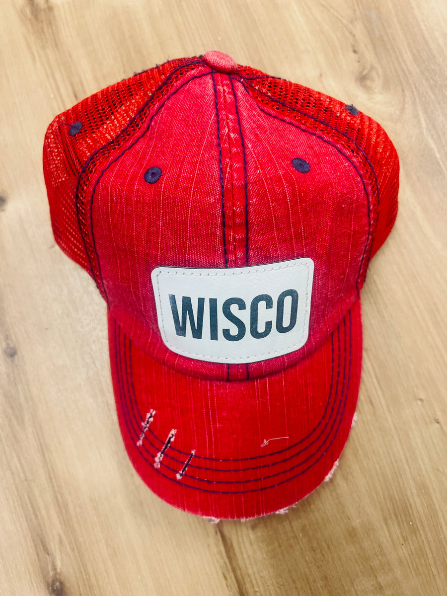 WISCO - Red Leather Patch Low Profile Hat – Wisconsin Up